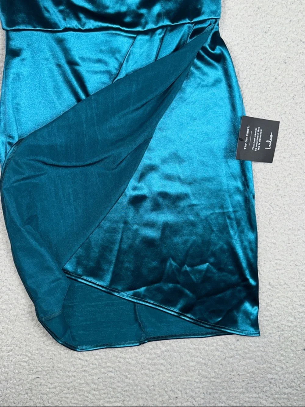 Lulus | Dresses | Nwt Lulus Get The Invite Teal Xs Satin Faux Wrap Mini ...